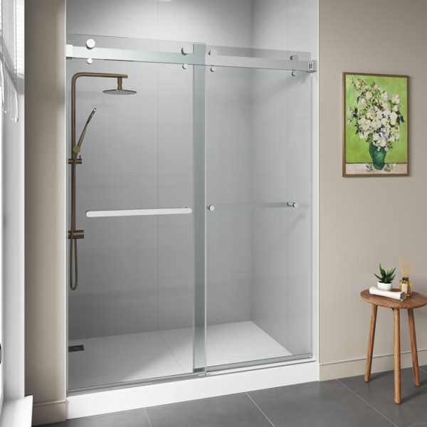 Mauna Helius 55"- 59" W X 76" H Double Sliding Frameless Shower Door with Clear Glass & Reviews ...